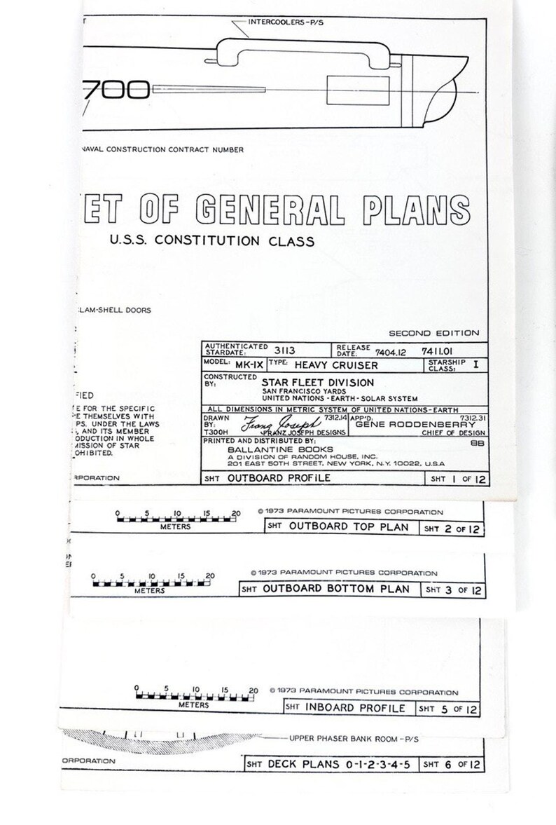 Vtg Star Trek Blueprints Set of 11 Starship Enterprise 1975 (missing #4 ...