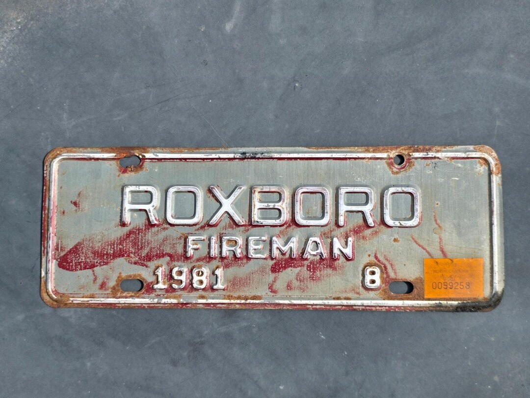 Vintage 1981 Roxboro NC Fireman #8 City Tag License Plate Topper North ...
