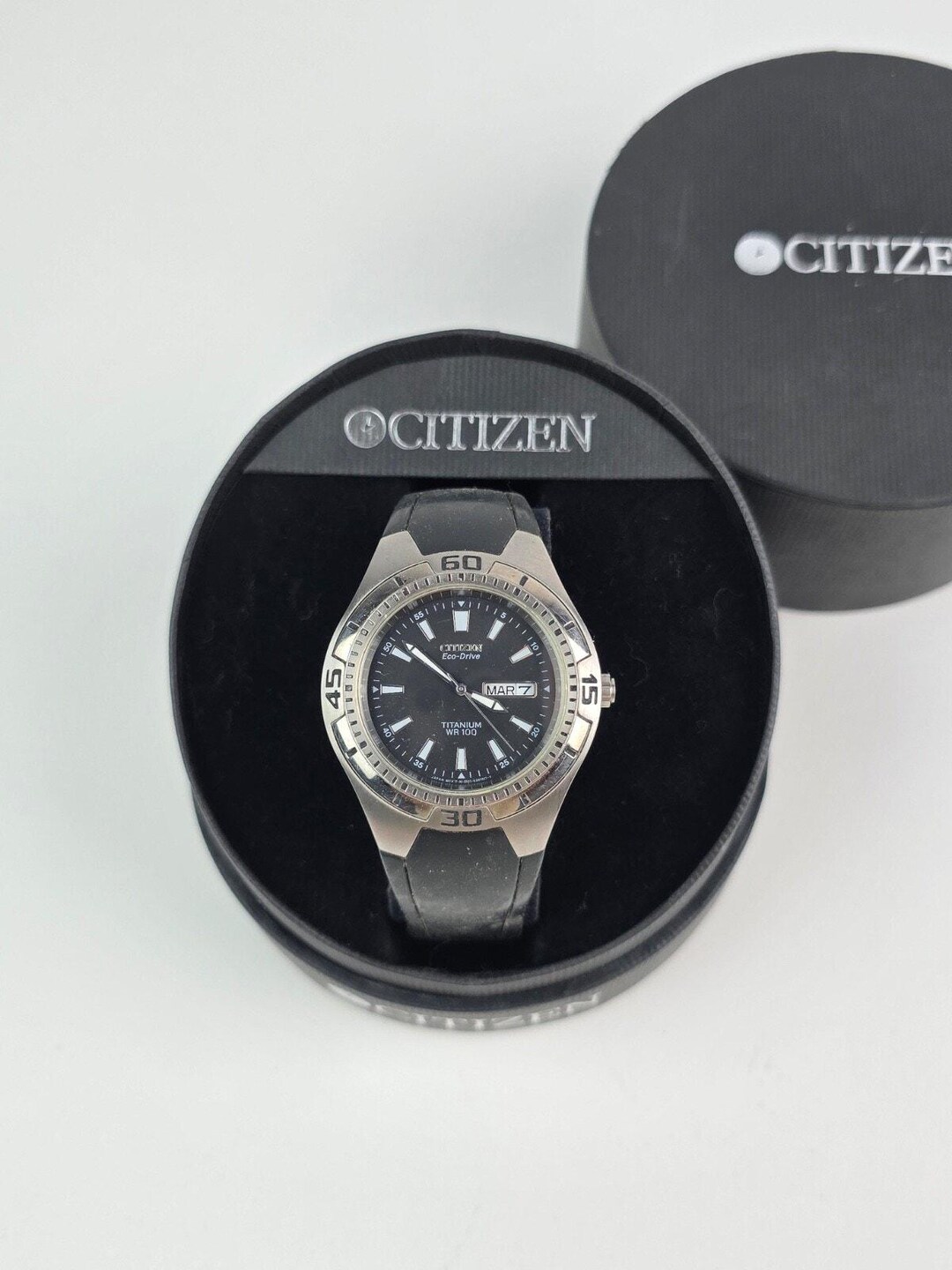Citizen Eco-drive Titanium WR100 Men's 41mm Watch Black Rubber Strap ...