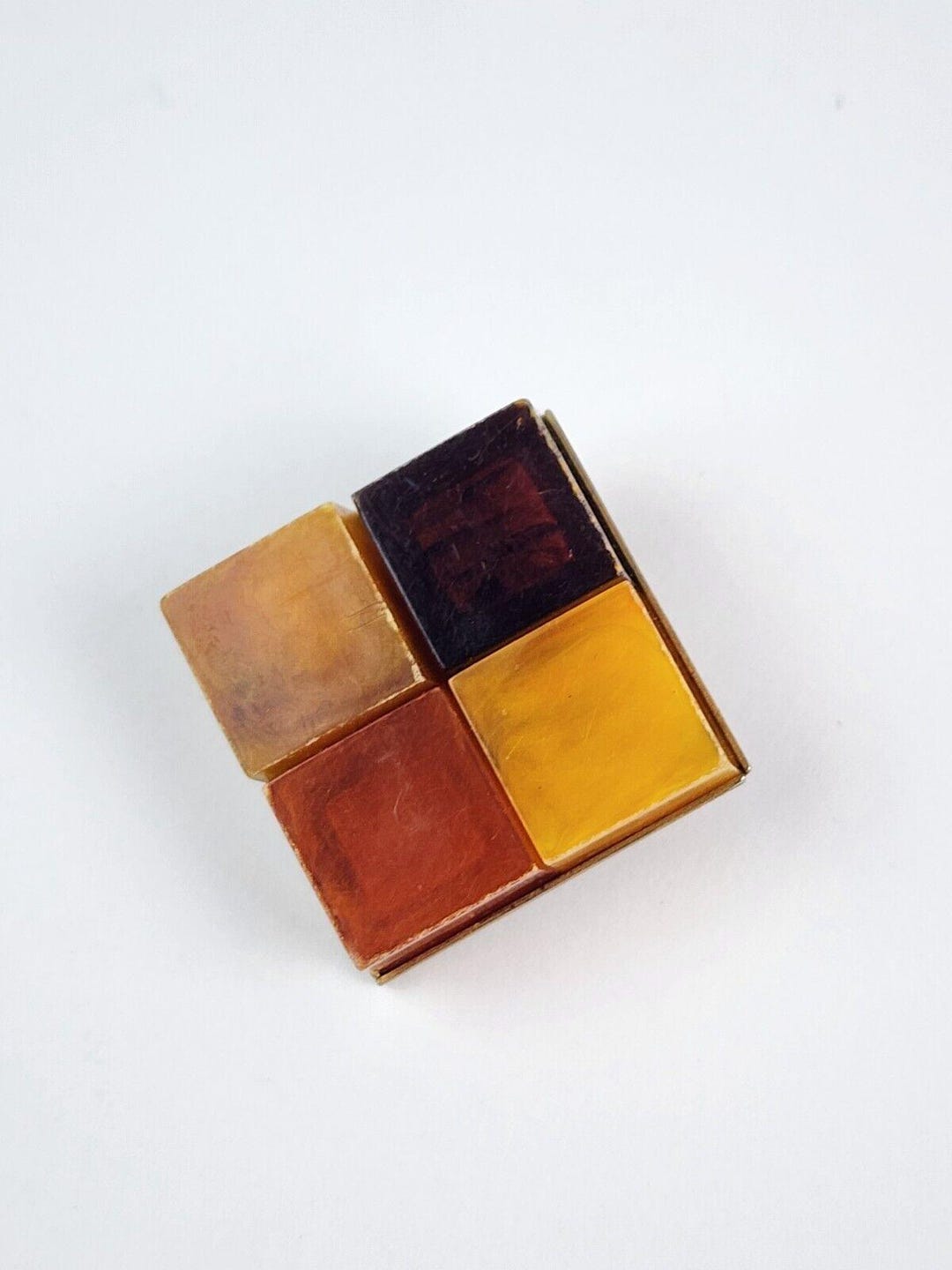 Vintage Bakelite 4-color Cube Brooch Square Caramel Butterscotch Egg ...