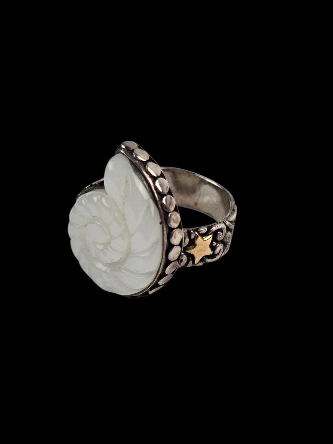 Nautilus Spiral Shiva Shell 925 Silver & 18k Gold Star Ring Size 7 Dot ...