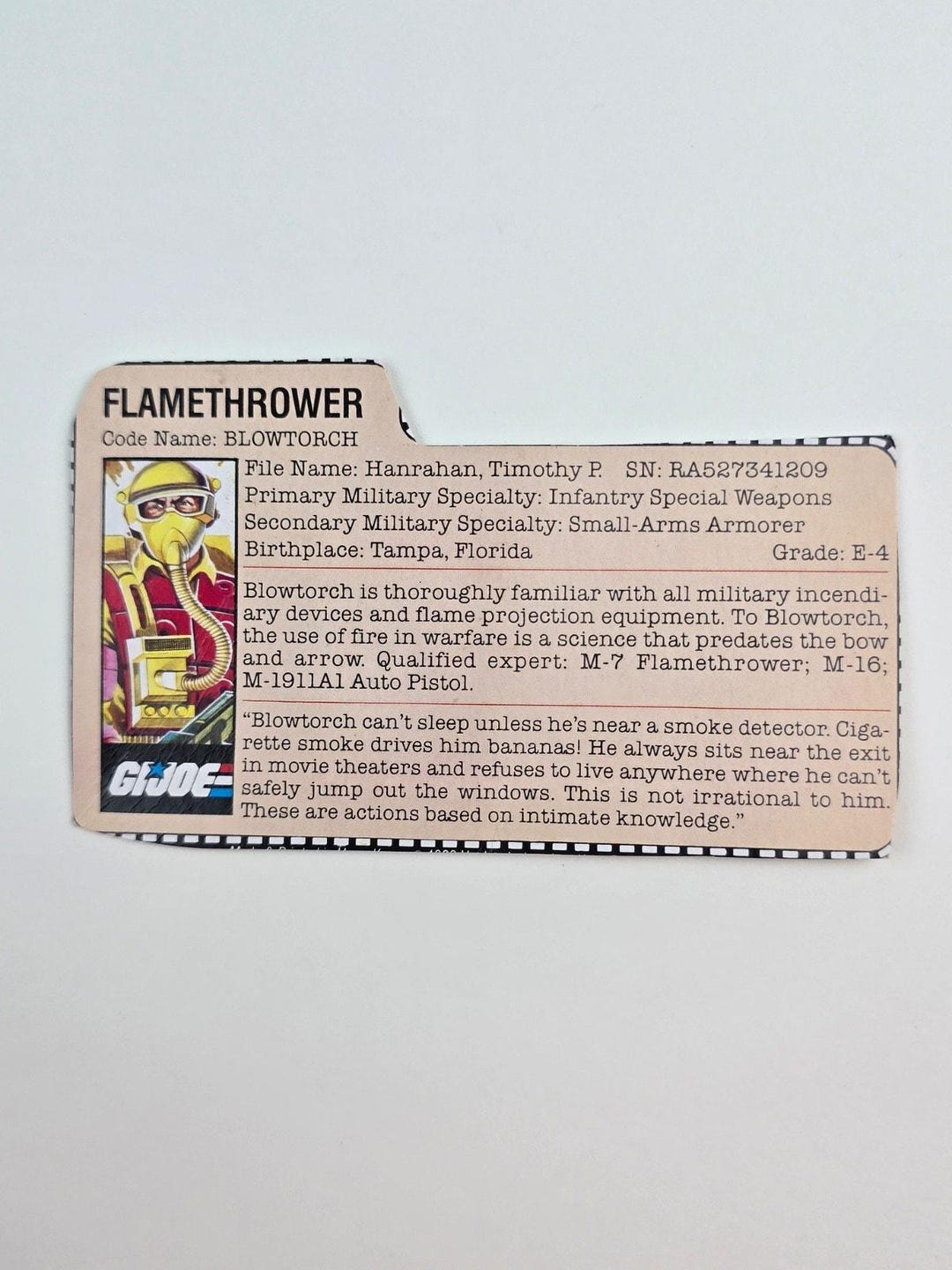 GI Joe Blowtorch Flame Thrower 1984 File Card Hasbro - Etsy