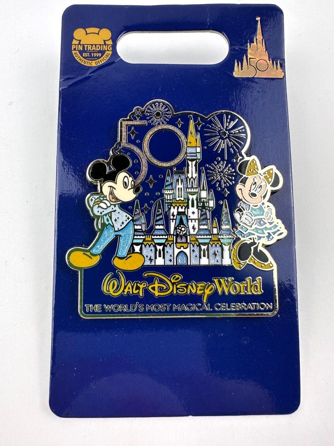 1999 Walt Disney World Parks 50th Anniv. Mickey & Minnie Mouse Pin 1.75 ...