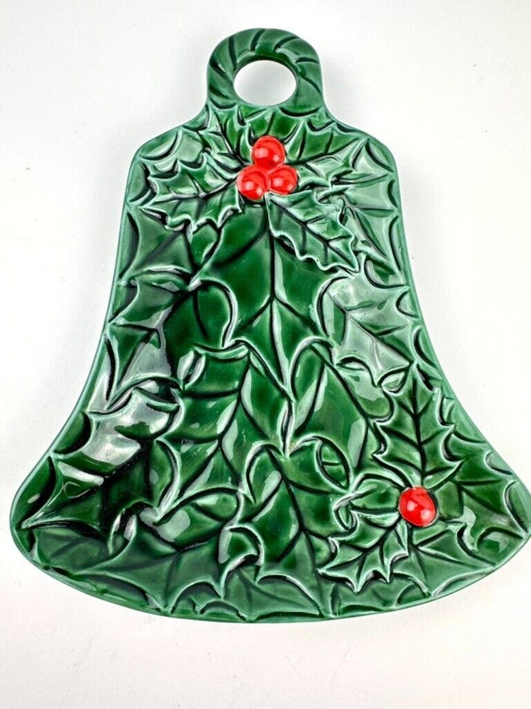 Vtg 1970/71 Lefton Christmas Bell Candy Dish Green Holly Berry 6030 ...