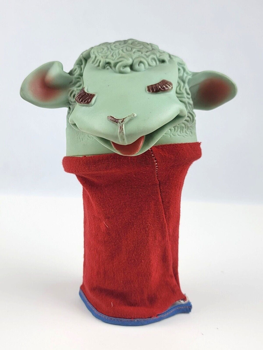 Vintage 1960 Rubber Lamb Chop Hand Puppet Rare Green Color W/ Red Sock ...