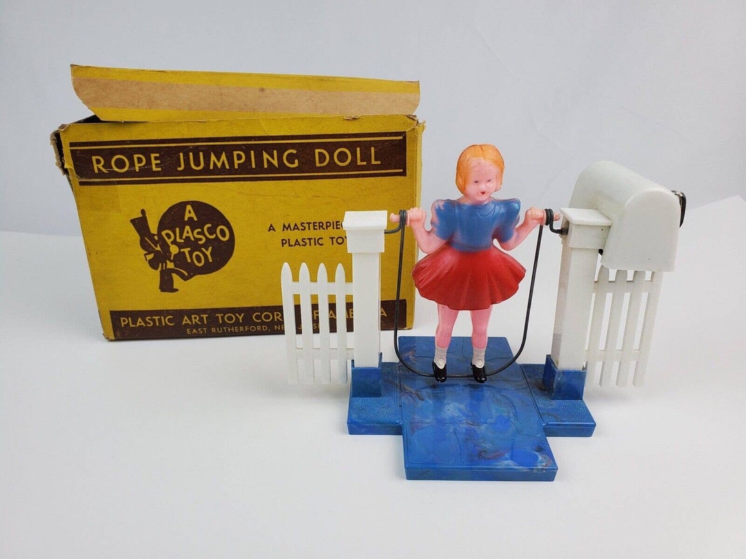 Vintage Wind-up Girl Jumping Rope Toy by Plasco W/ Box Marbled Blue ...
