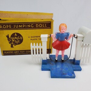 Vintage Wind-up Girl Jumping Rope Toy by Plasco W/ Box Marbled Blue ...