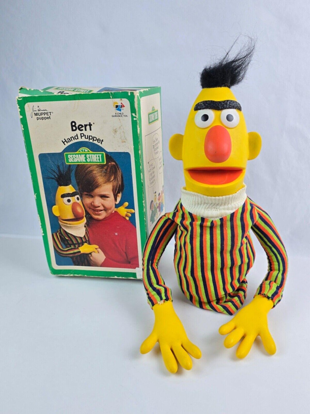Vintage Sesame Street Bert Hand Puppet 1973 Jim Henson Muppets W/ Box ...