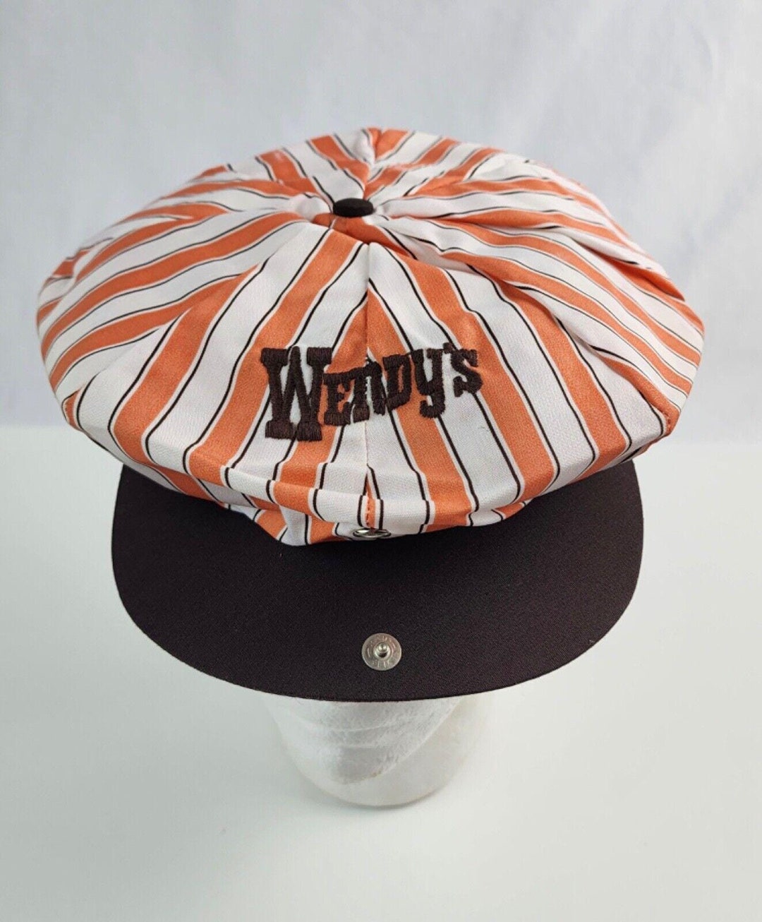 Vintage NOS Wendy's Uniform Staff Striped Snapback Hat Orange & Brown ...