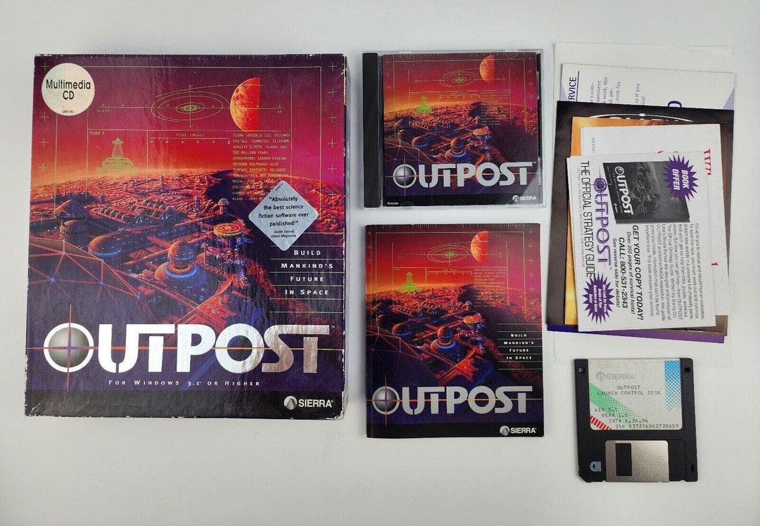 Outpost Big Box PC Game Sierra 1991 Complete Multimedia CD & Ms-dos 3.5 ...