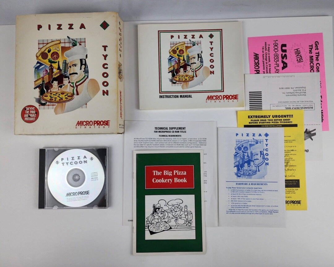 1994 Vintage Pizza Tycoon Micro Prose PC Game CD-ROM Big Box Complete ...