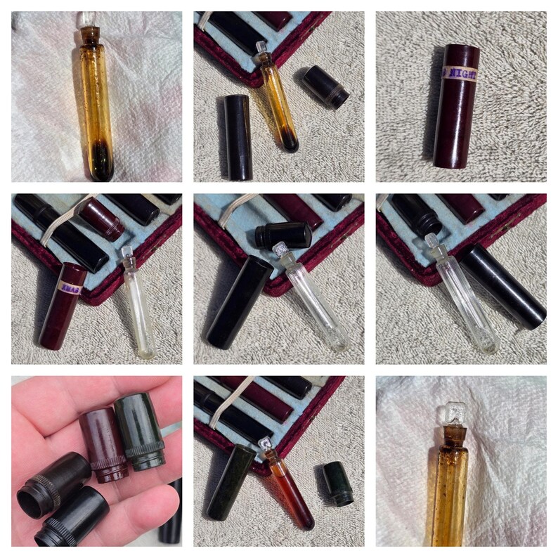 Antique Bakelite Tube Glass Perfume Dabber Vial Set of 4 in Velvet Box ...