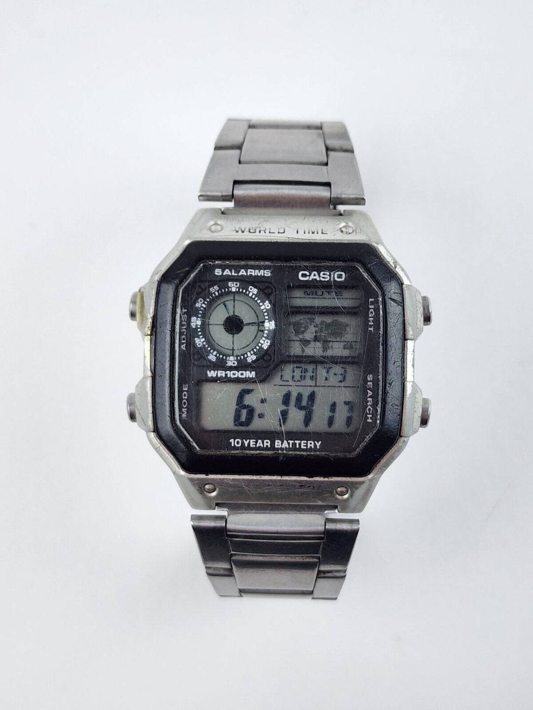 Casio AE1200WH Chronograph Watch World Time Silver Color Fair Condition ...