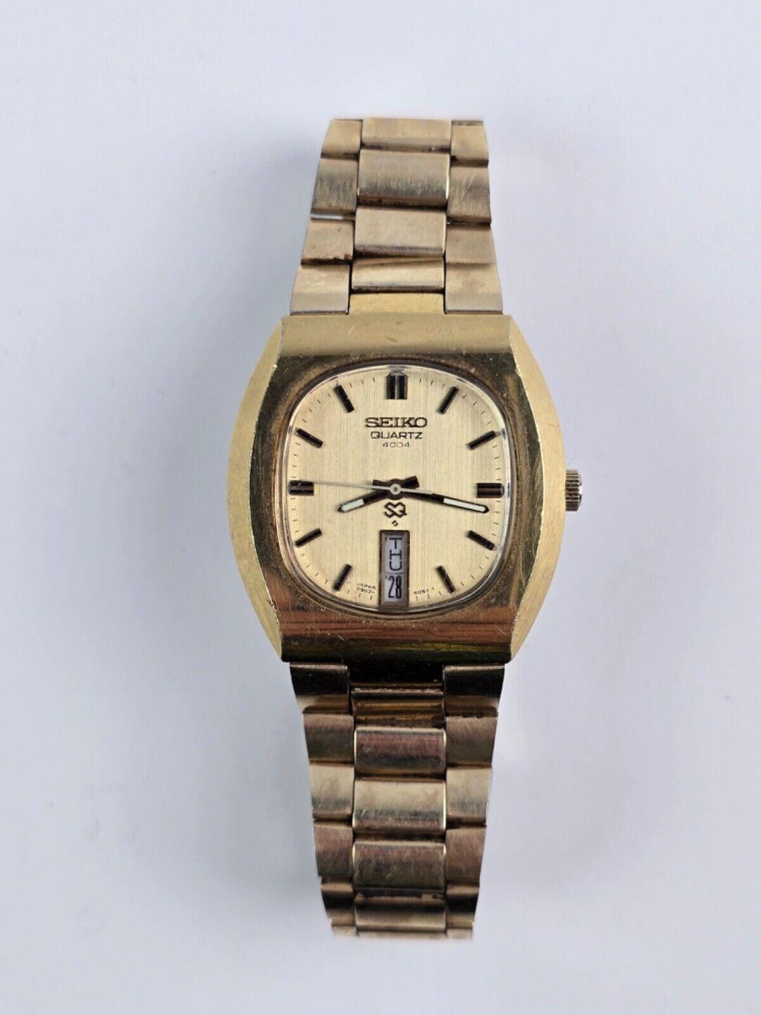 Vintage Seiko 4004 SQ Vertical Day Date Quartz Watch Gold Tone Working ...