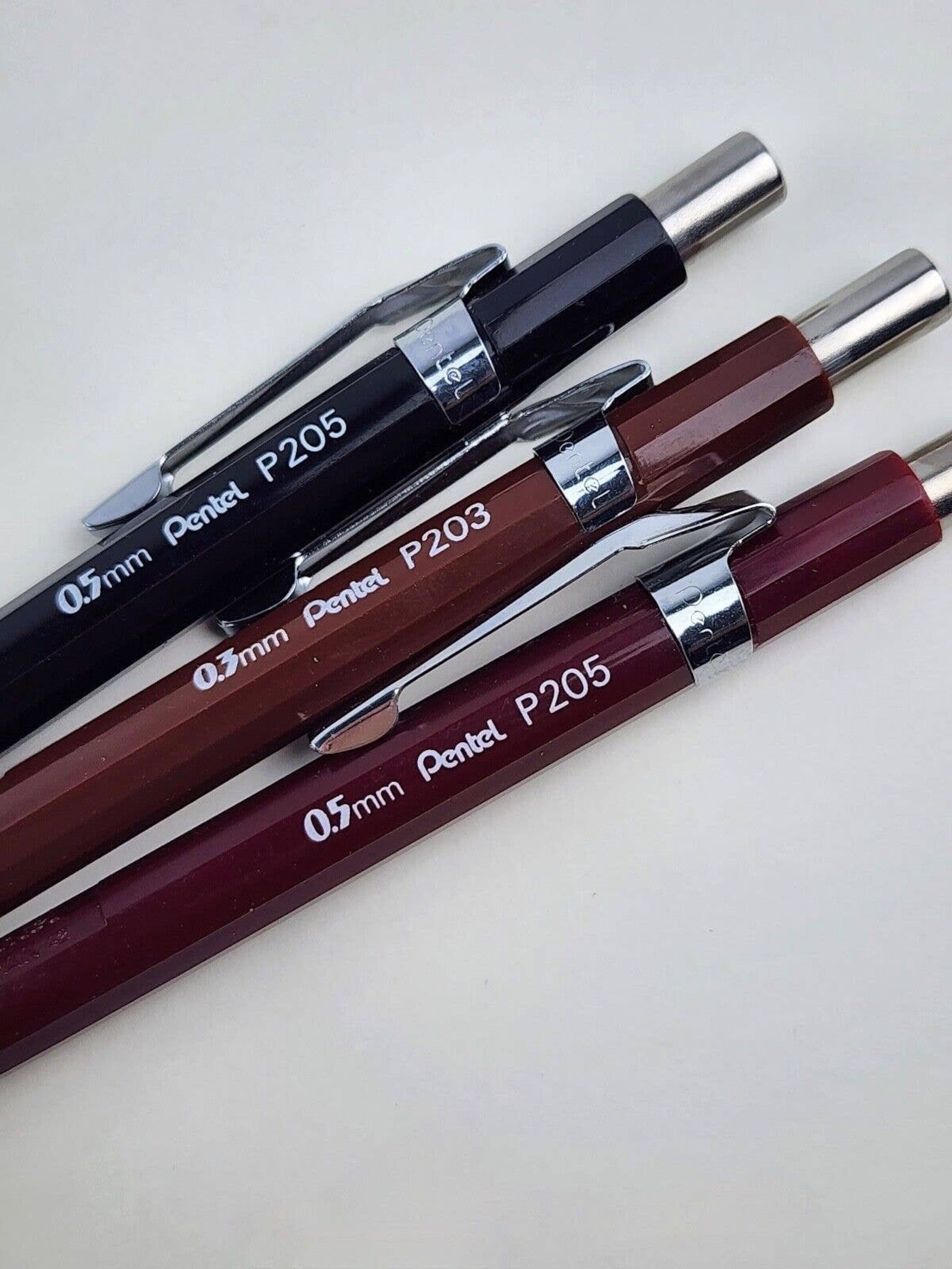 3x Pentel Mechanical Drafting Pencils Black Brown Maroon P203 P205 0 ...