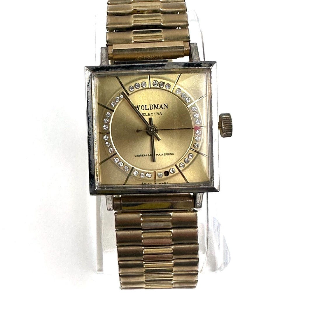 Men's Woldman Electra Watch Silver Gold Tone Jeweled Quartz Elastic ...