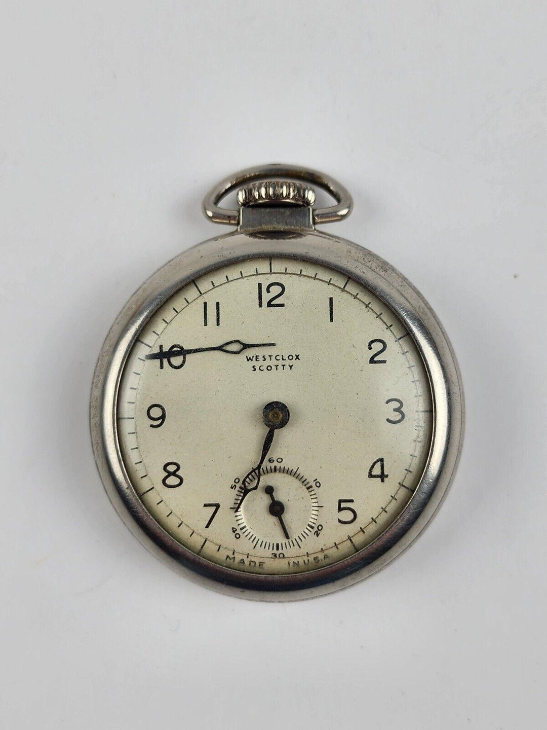 Vintage Westclox Scotty Pocket Watch White Dial Loose Minute Hand, Does ...