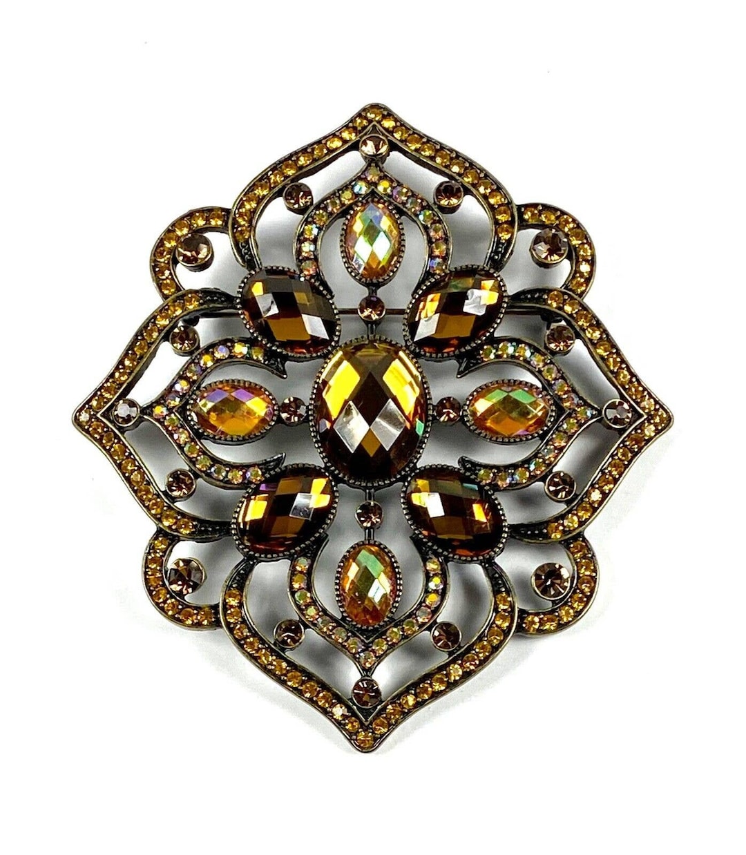 Vintage Joan Rivers Classic Collection Amber Crystals Regal Brooch Pin ...