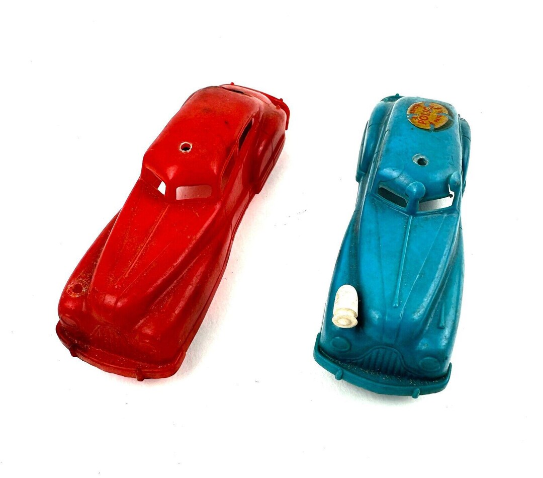 Acme Red Fire Chief Car & Blue Police Car C1950s Streamline Plastic ...