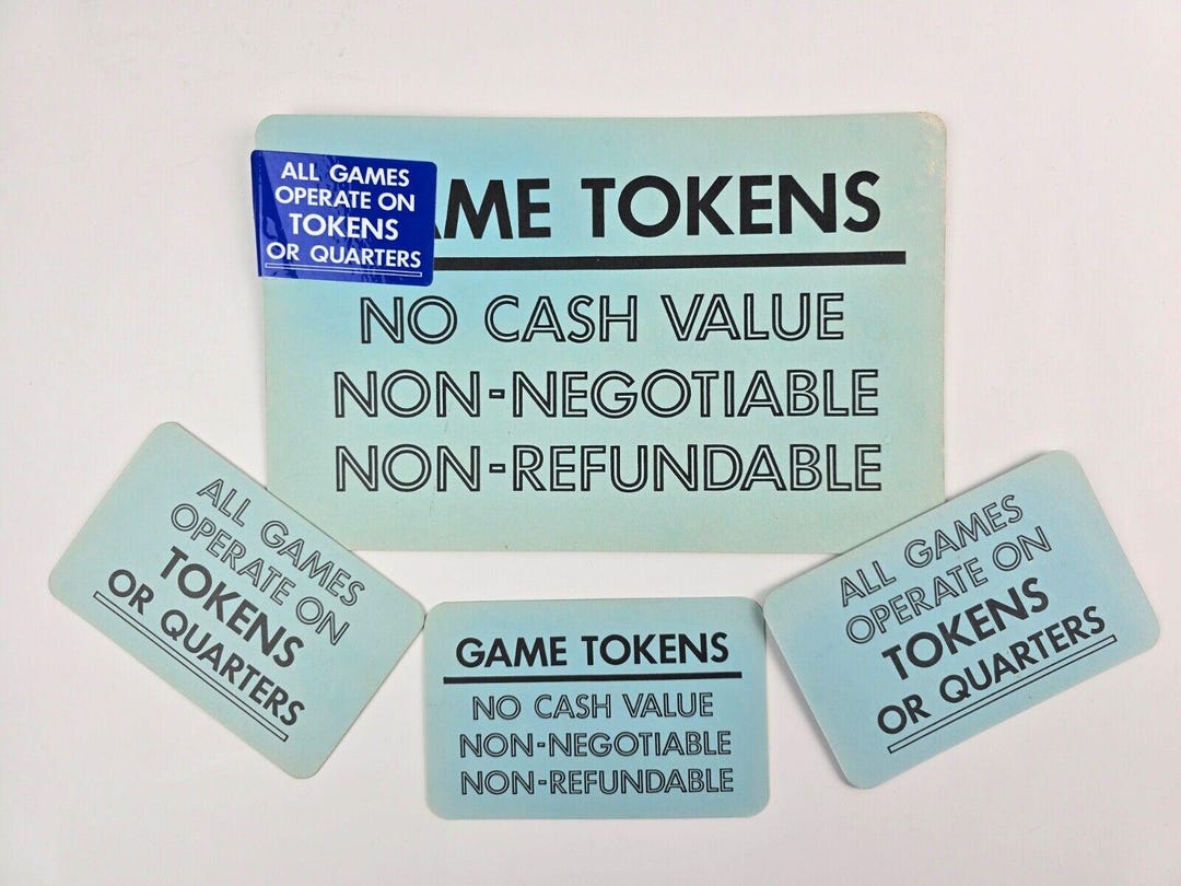 Lot of 4 Vintage Arcade Cardboard Signs Game Tokens No Cash Value ...