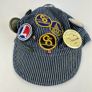 Vintage Railroad Railway Train Engineer Hat Cap Striped W Patches and ...