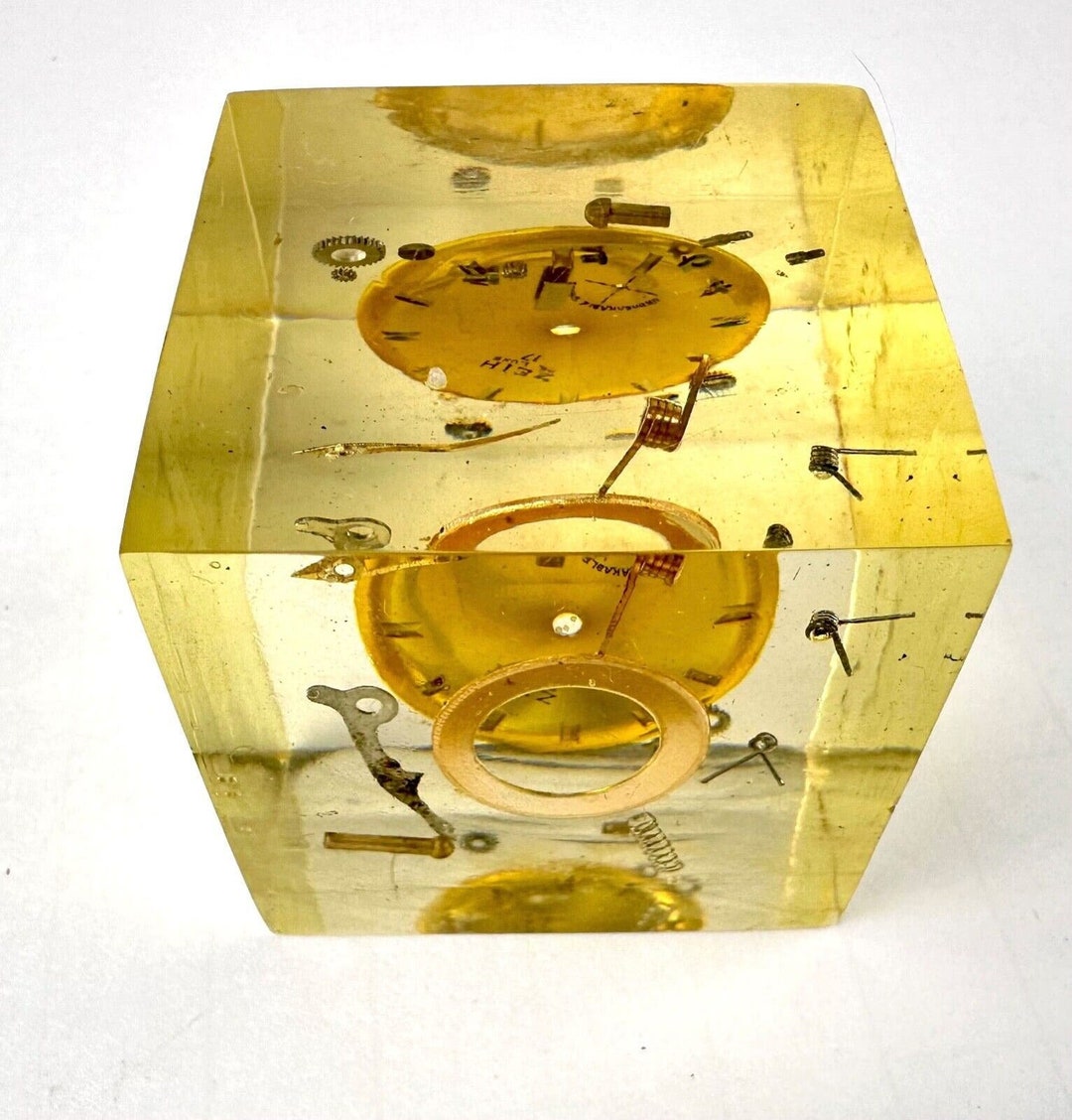 Mid-century Lucite Cube Paperweight Clock Watch Exploded View Clock ...