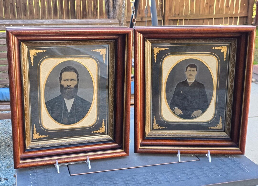 2 Large Antique Tintype Gentleman Photographs Deep Wooden Frames 13.5 ...