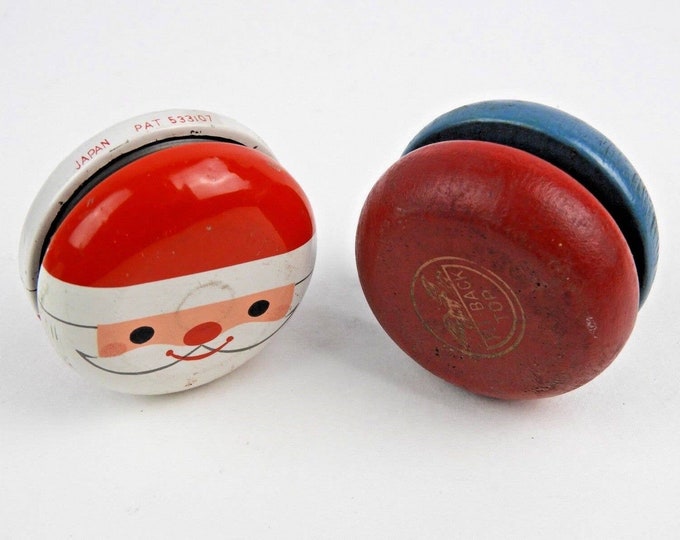 Pair of Vintage 1970's Yo-yo's Tin Litho Santa Claus / Wooden Fli-back ...