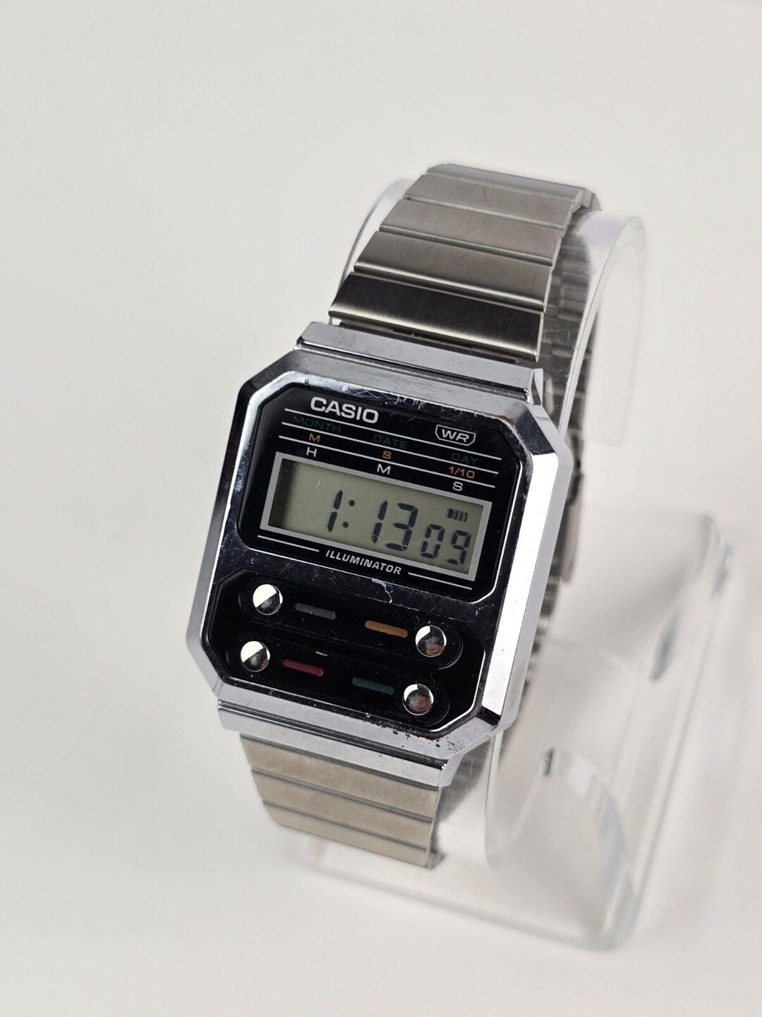 Casio A100WE Stainless Steel Men's Digital Alarm Stainless Steel Watch ...