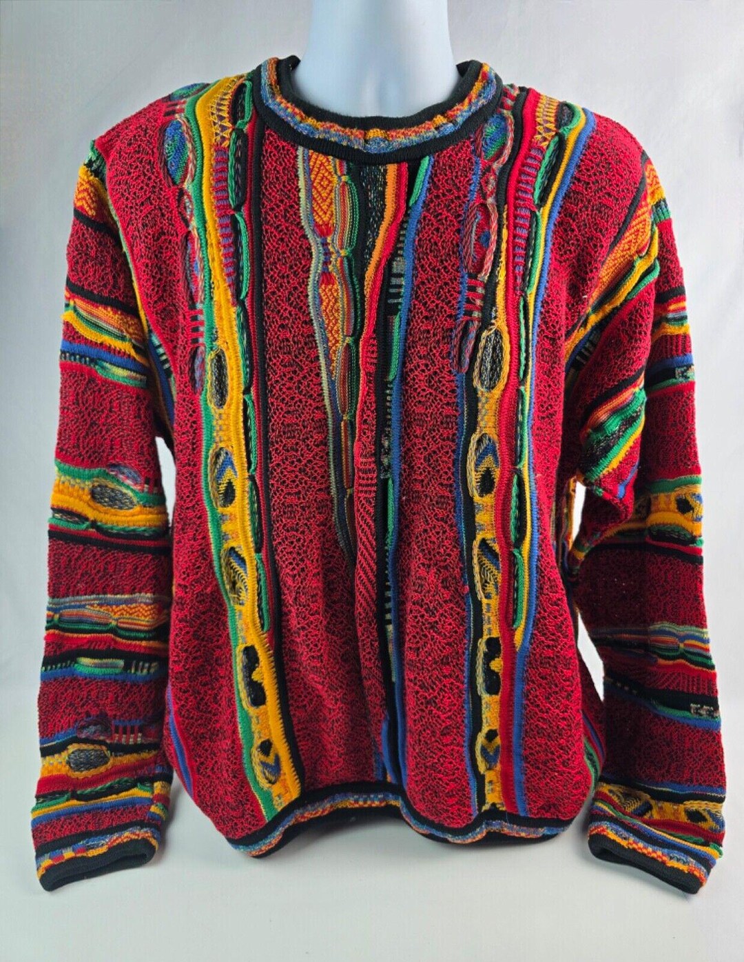 Tundra Sweater Mens XL Coogi Style Cable Knit Bright Colors Nice Cond ...