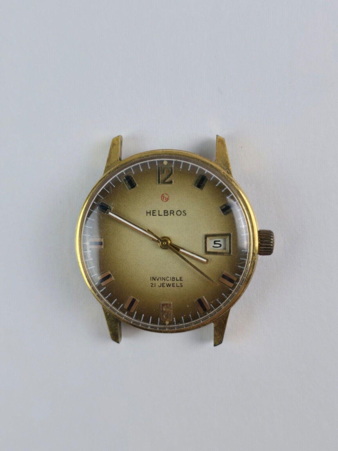 Vintage Helbros 21 Invincible Mechanical Watch Brown Burst Dial Runs ...