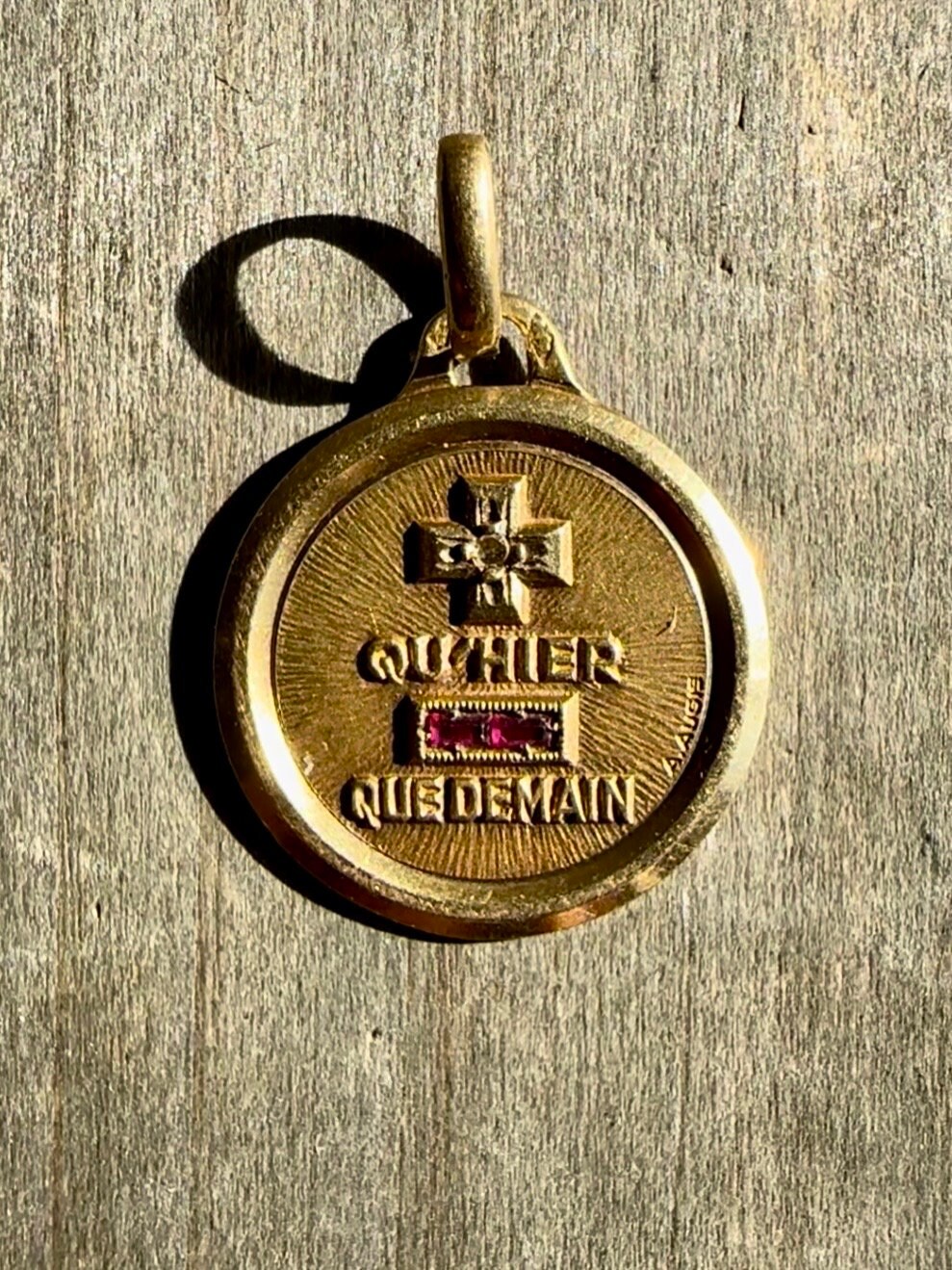 Vintage 18K Gold A Augis Qu Hier Que Demain Pendant Love Token Ring ...