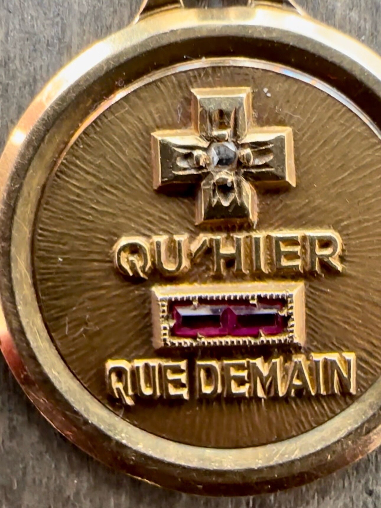 Vintage 18K Gold A Augis Qu Hier Que Demain Pendant Love Token Ring ...