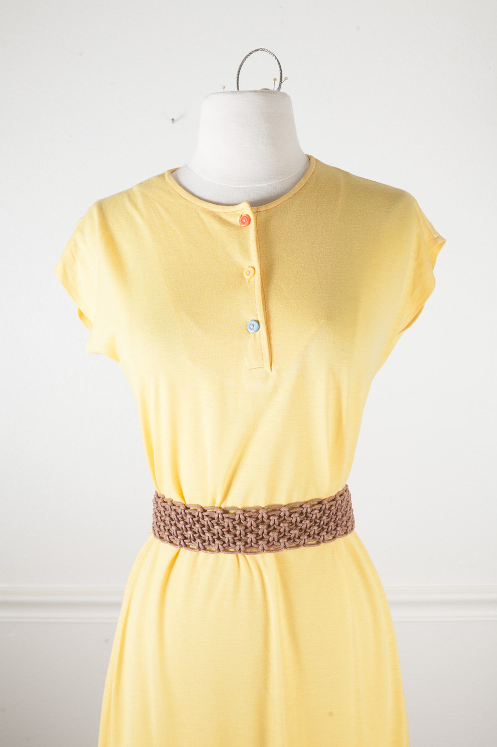 Vintage 1970s Yellow Shift Dress With Rainbow Buttons | Etsy