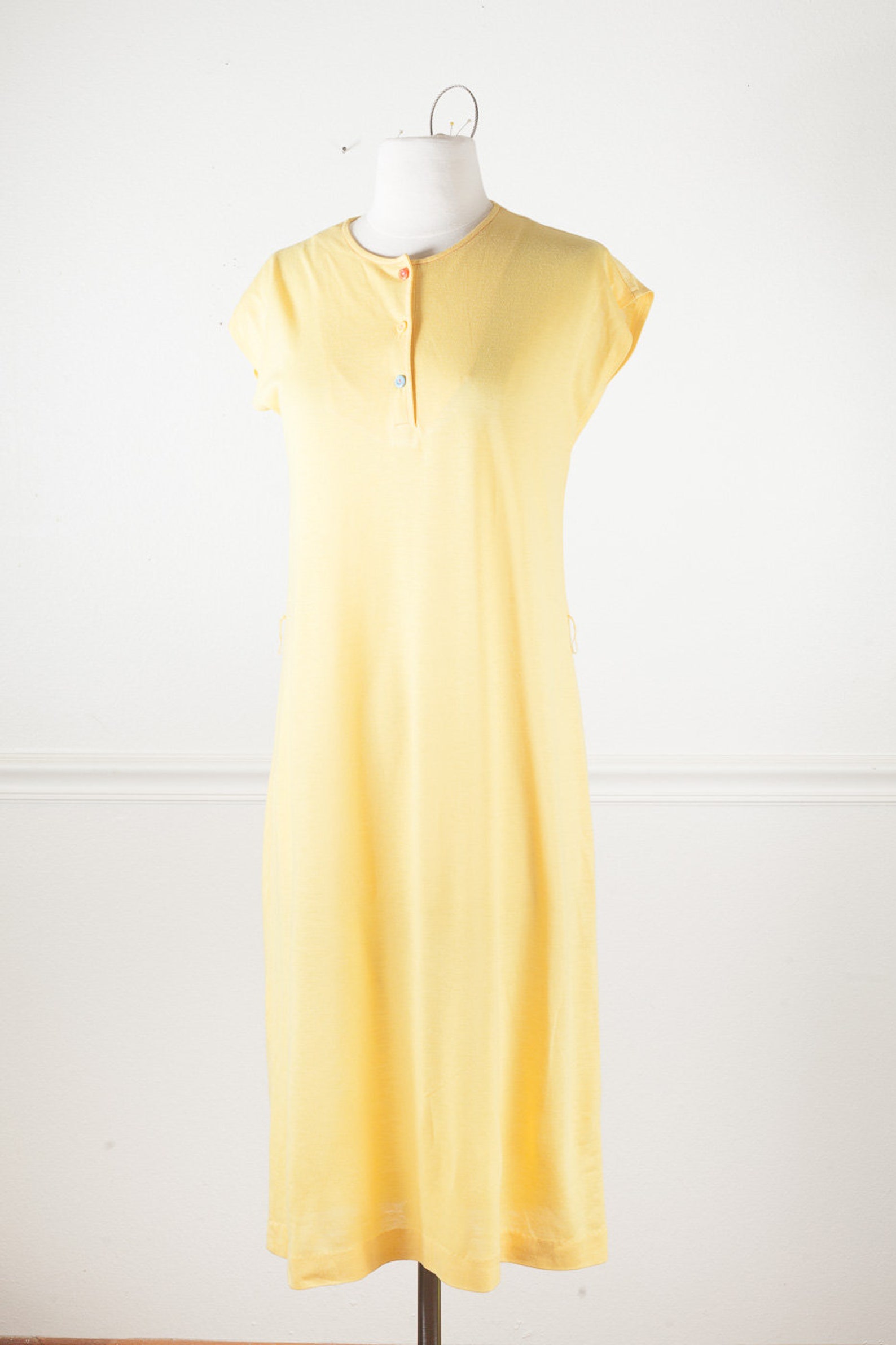 Vintage 1970s Yellow Shift Dress With Rainbow Buttons - Etsy