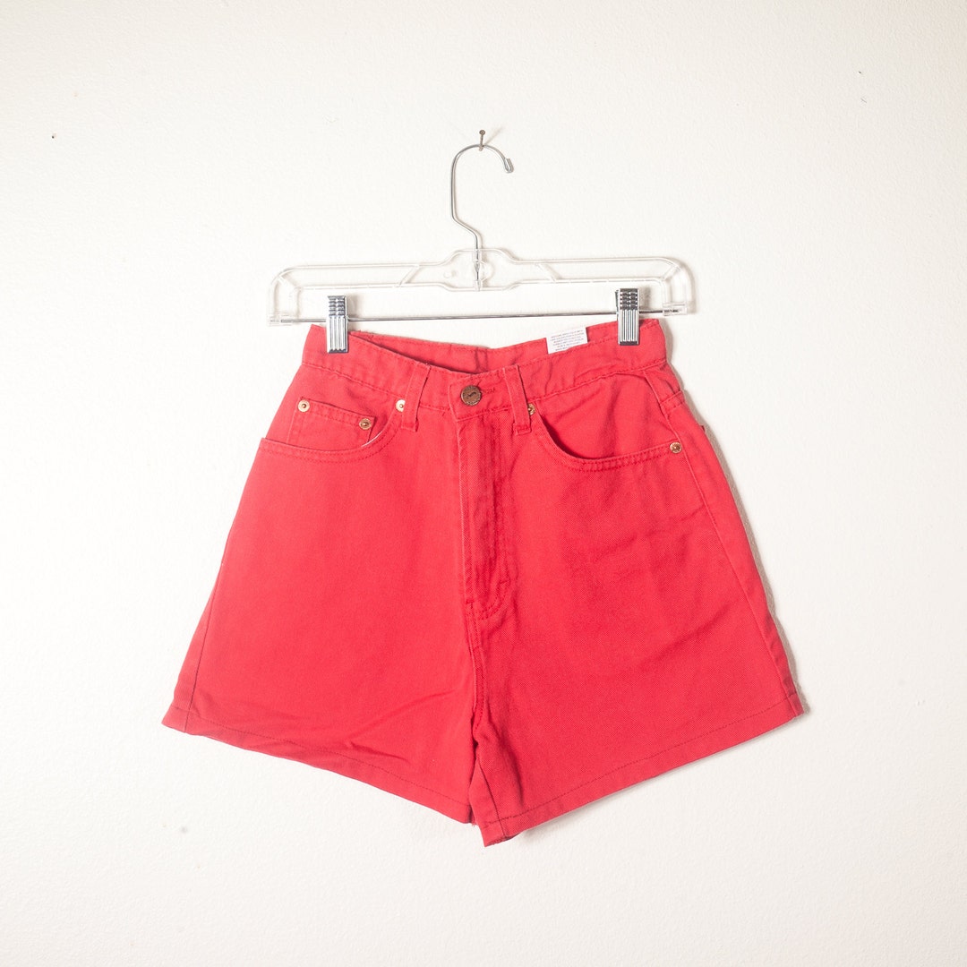 Bright Red High Waist Denim Shorts, Ultra High Rise 80s Shorts ...