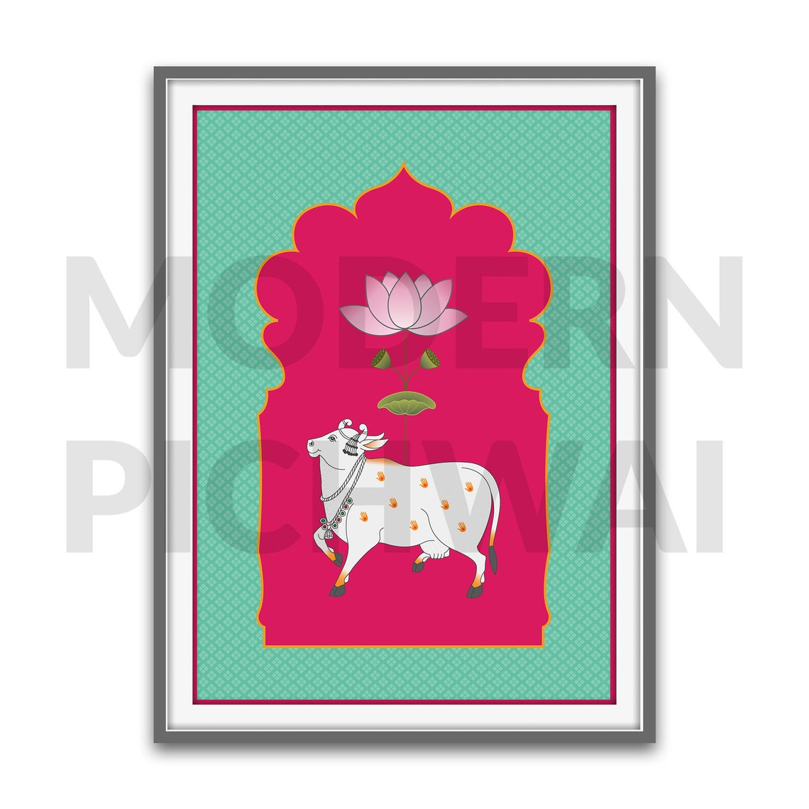 A Beautiful Digital Modern Pichwai Illustration With Pink and | Etsy