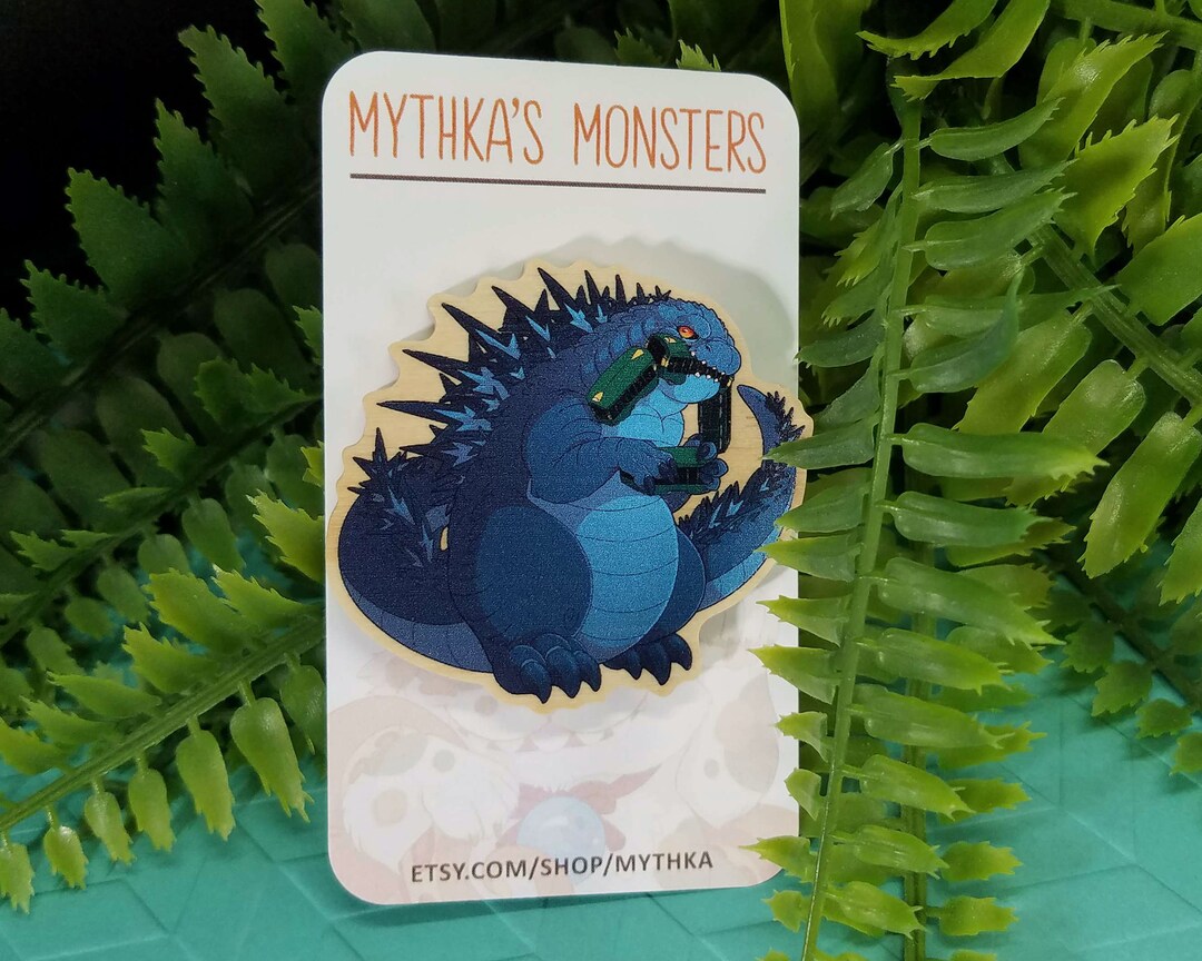 Chibi Minus One Godzilla Sustainable Wood Lapel Pin Kaiju Monster Badge ...