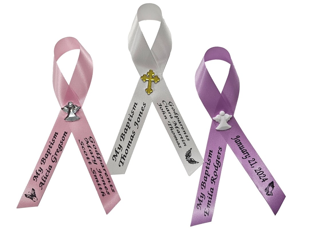 Personalized Baptism Ribbon Pins – Christening Dedication Favors, Pack ...