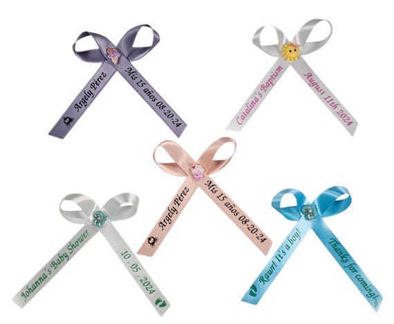 25 Personalized Ribbon Bows Birthday Party Baby Shower Celebration Favor Custom Wording Assembled for Gifts Etsy