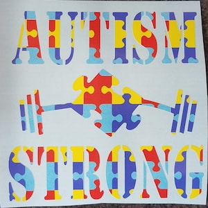 Autism Awareness Car Decal Autism Strong Support Puzzle Piece & Weights ...