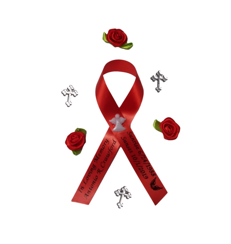 Personalized Memorial Ribbon Pins for Funeral or Celebration of Life ...