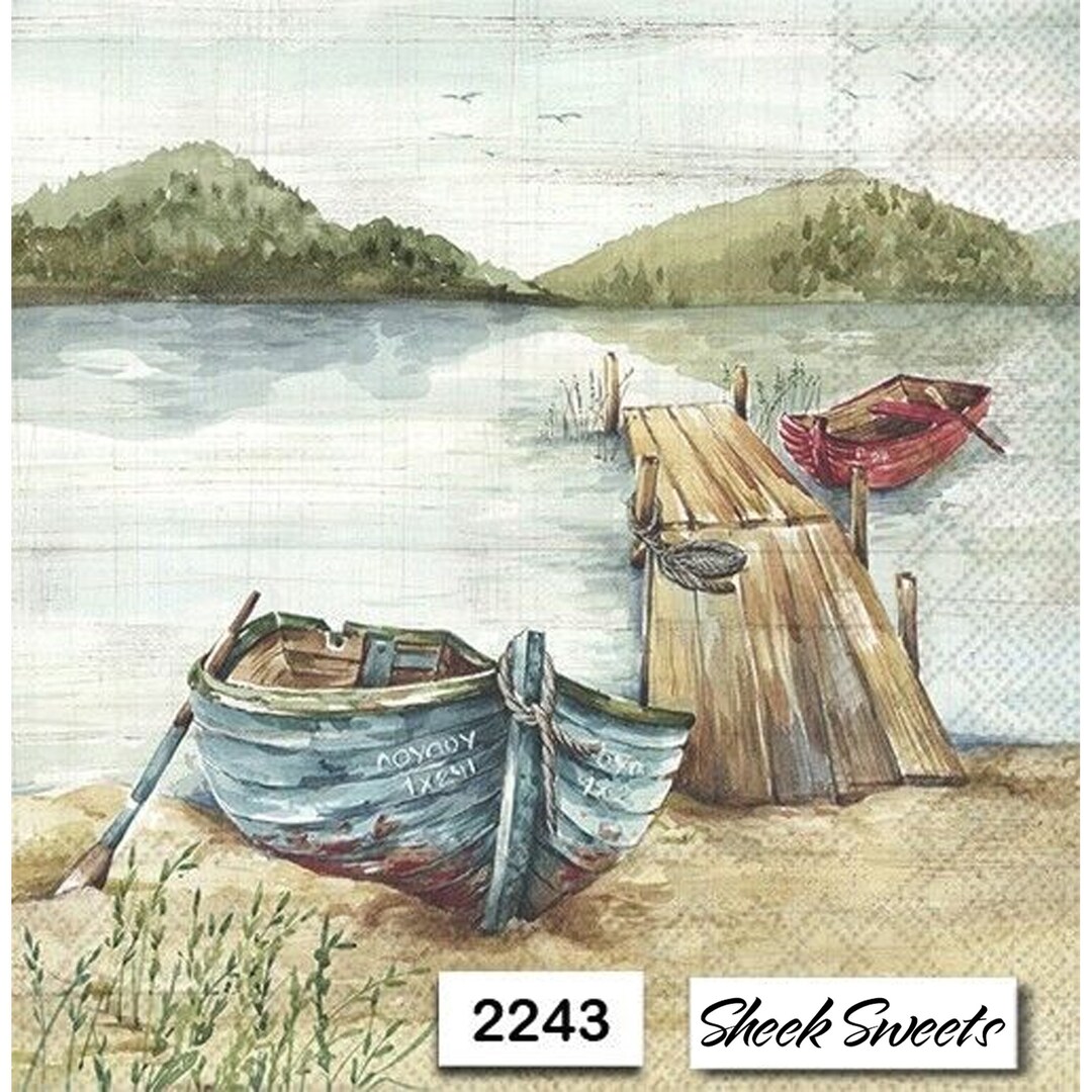 Two Individual Paper Luncheon Decoupage Napkins Boat Lake Summer Paddle ...