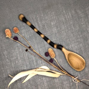 Wood Spoon Hand Carved, Shou Sugi Ban, Black Handle: Cooking, Serving ...