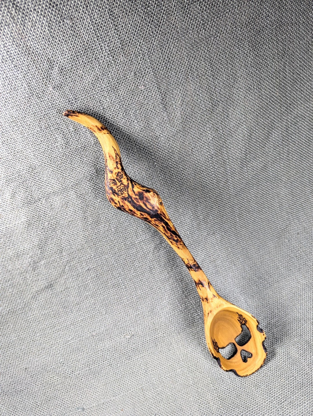 Demon Fire Devil Spoon Hand Carved Wood With Skull Perfect for Cooking ...