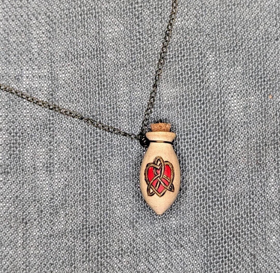 Love Heart Trinity Knot Wood Bottle Necklace: Celtic, Alchemy ...