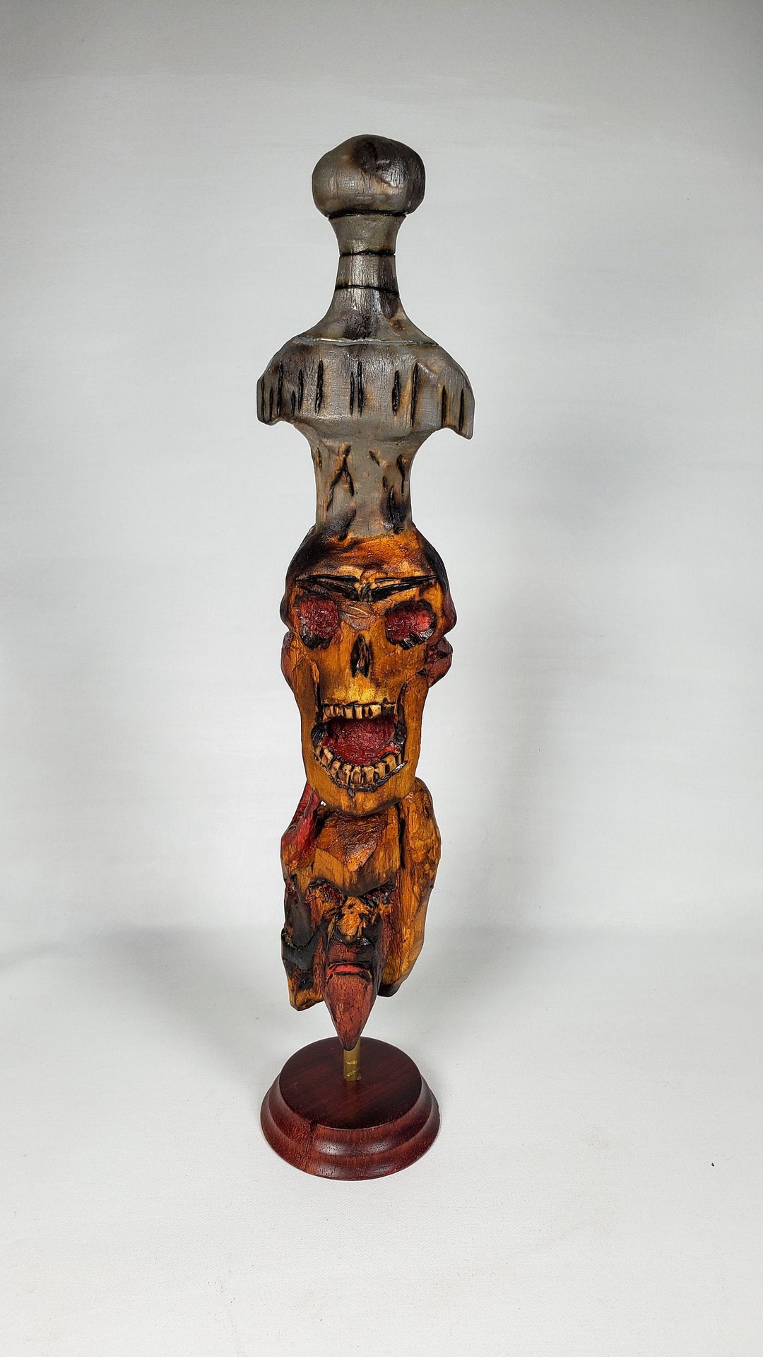 Hand Carved Sword Totem - Skull, Alien, Celtic Warrior Art - Etsy