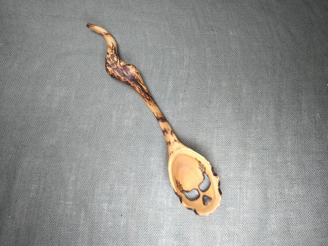 Demon Fire Devil Spoon Hand Carved Wood With Skull Perfect for Cooking ...