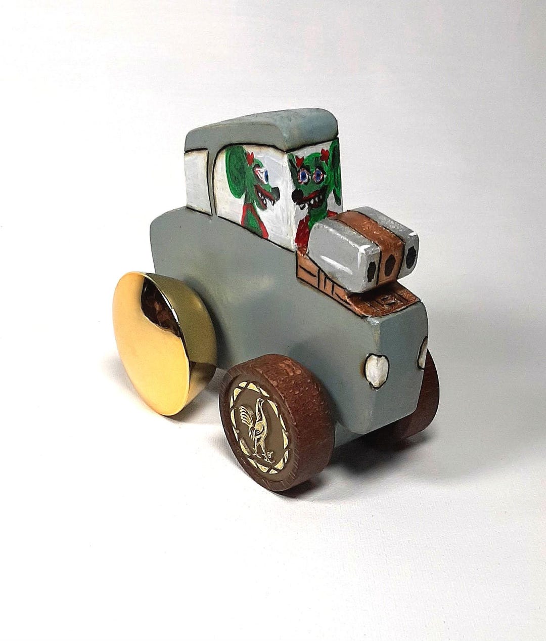 Hot Rod Wood Toy Car - Lady Rat Fink Painted Sculpture With Functional ...