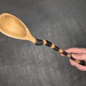 Wood Spoon Hand Carved, Shou Sugi Ban, Black Handle: Cooking, Serving ...